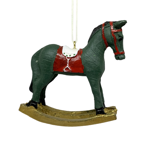 Grøn gyngehest - Hyggeligt julepynt - Dengamlejul.dk