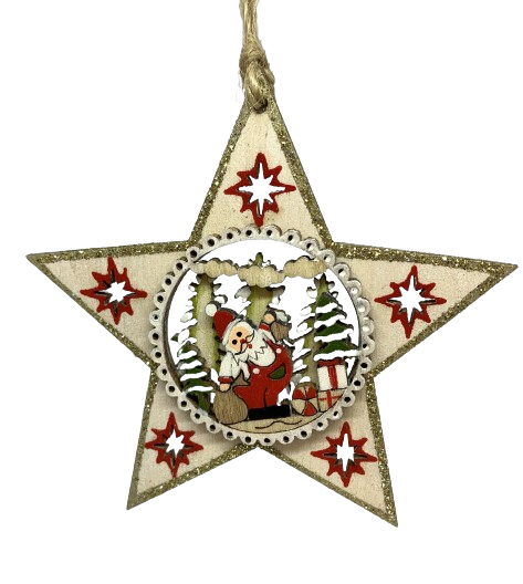 Lille stjerne i træ med julemand - Juleophæng - Julenisser & julemænd ...